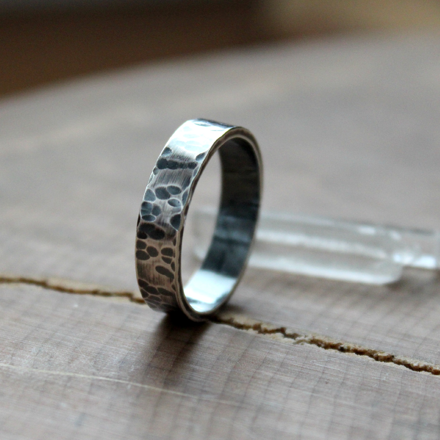 Men s Rustic Personalized Ring Hammered Rugged Oxidized Simple Wedding Band Masculine Ring Enzo Ring