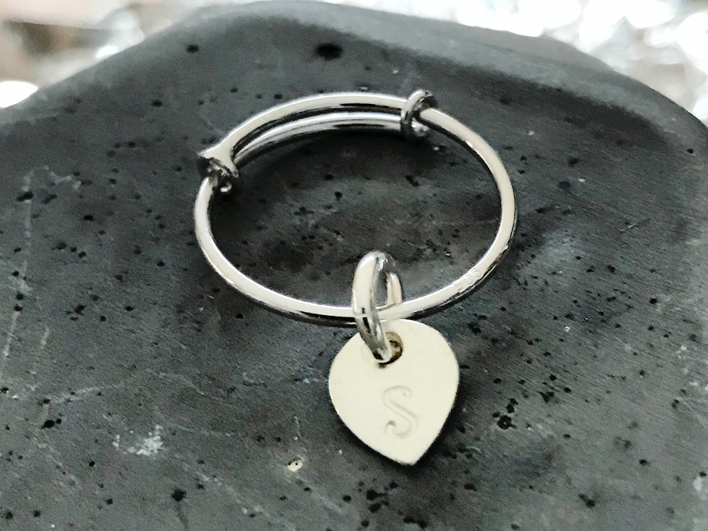 Adjustable Personalized Initial Ring, Silver Initial Ring - Lotus Ring ...