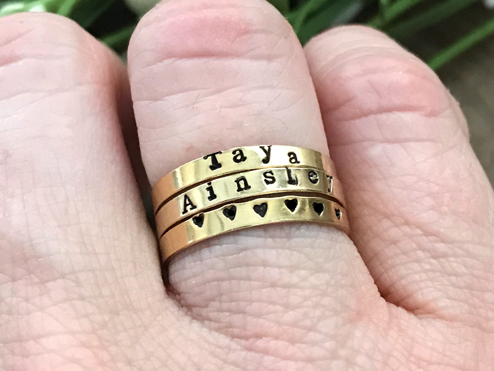 Personalized Gold Stacking Ring, Skinny 14k Gold Fill Custom Stacking ...