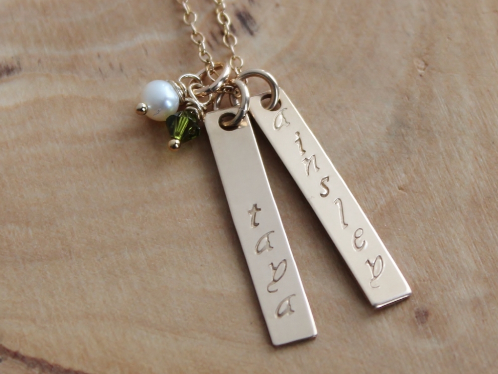 Gold Personalized Hand Stamped Necklace & Birthstones - James Necklace ...