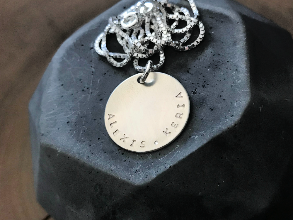 The Jamie Necklace, Personalized Unisex Silver Disc Necklace | 2 ...