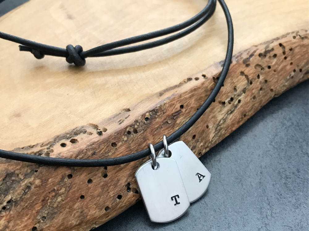 Men's Mini Dog Tag Initial Necklace, Dog Tag Necklace, Personalized | 2 ...