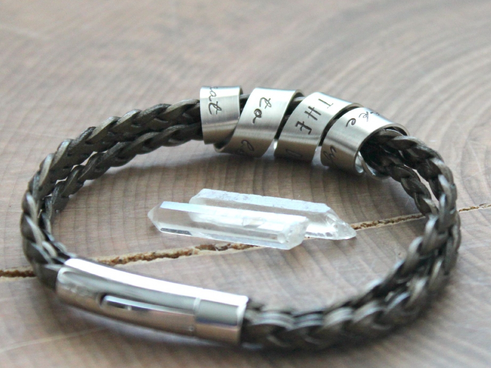 Personalized Secret Spinning Message Leather & Silver Scroll Bracelet ...