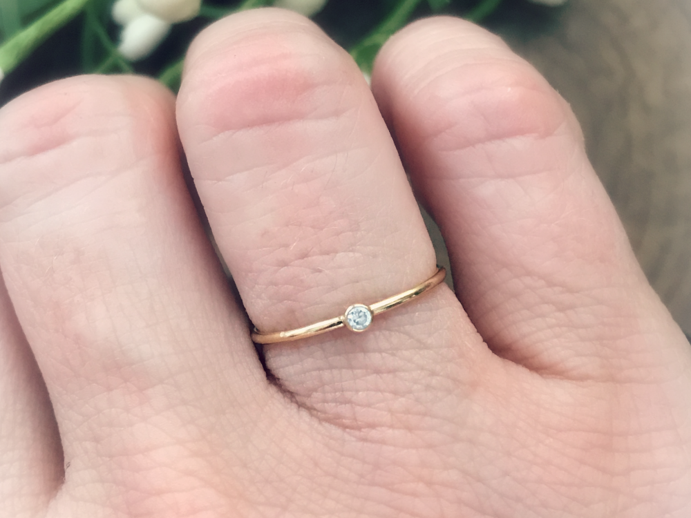Stardust Stacking Ring, Gold Fill and Clear Cubic Zirconia Ring | 2 ...