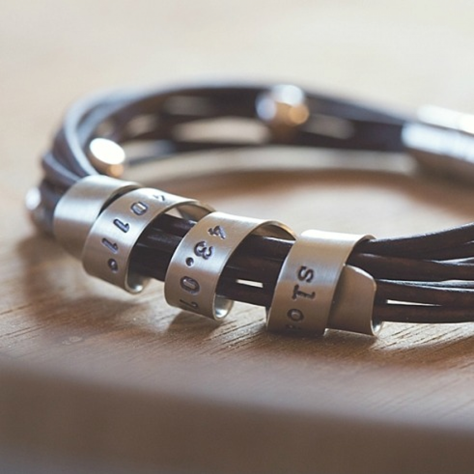 Personalized Silver & Leather Bracelet With Spinning Secret Message | 2 ...